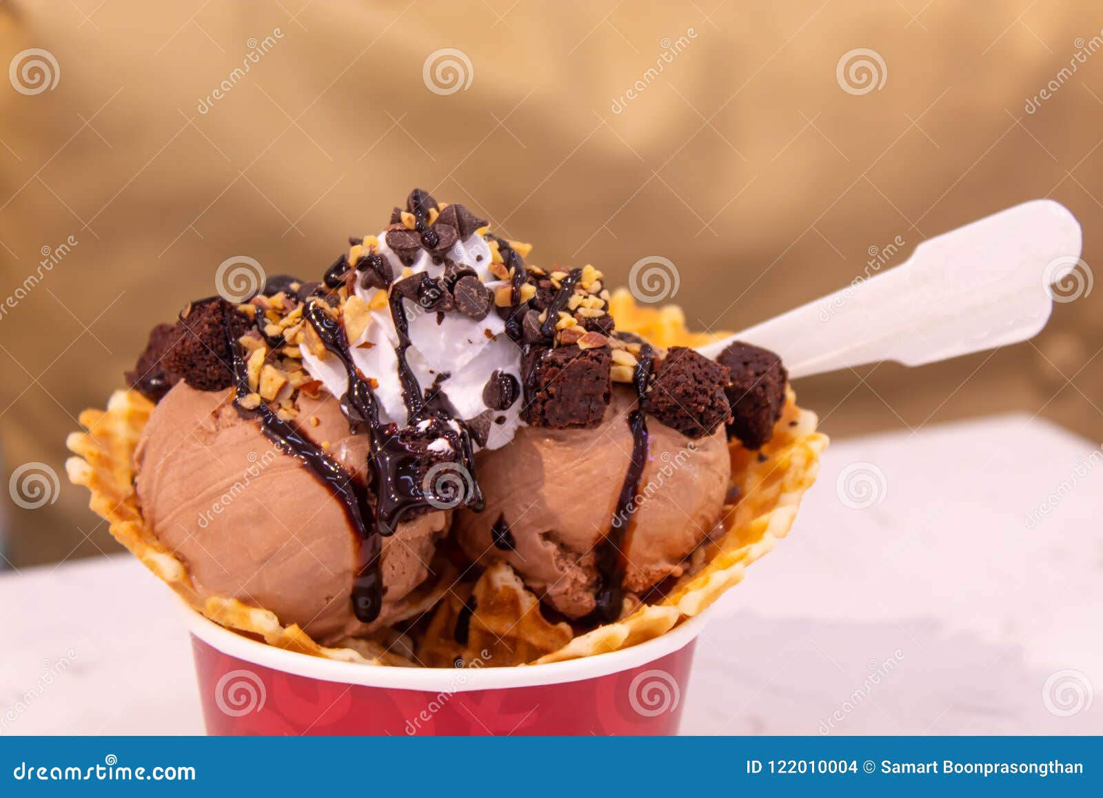 Chocolate Ice Cream in the Red Cup. Stock Photo - Image of cold ...