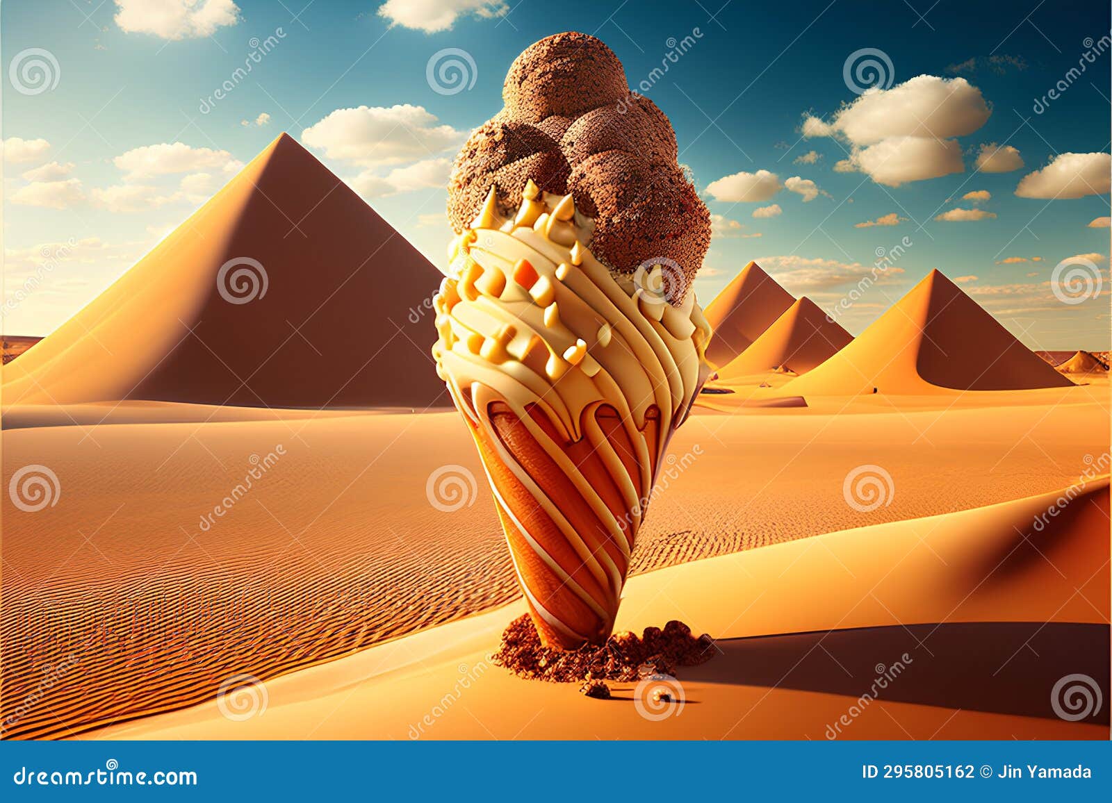 Chocolate Ice Cream in the Sahara Desert. 3D Render Stock Illustration ...