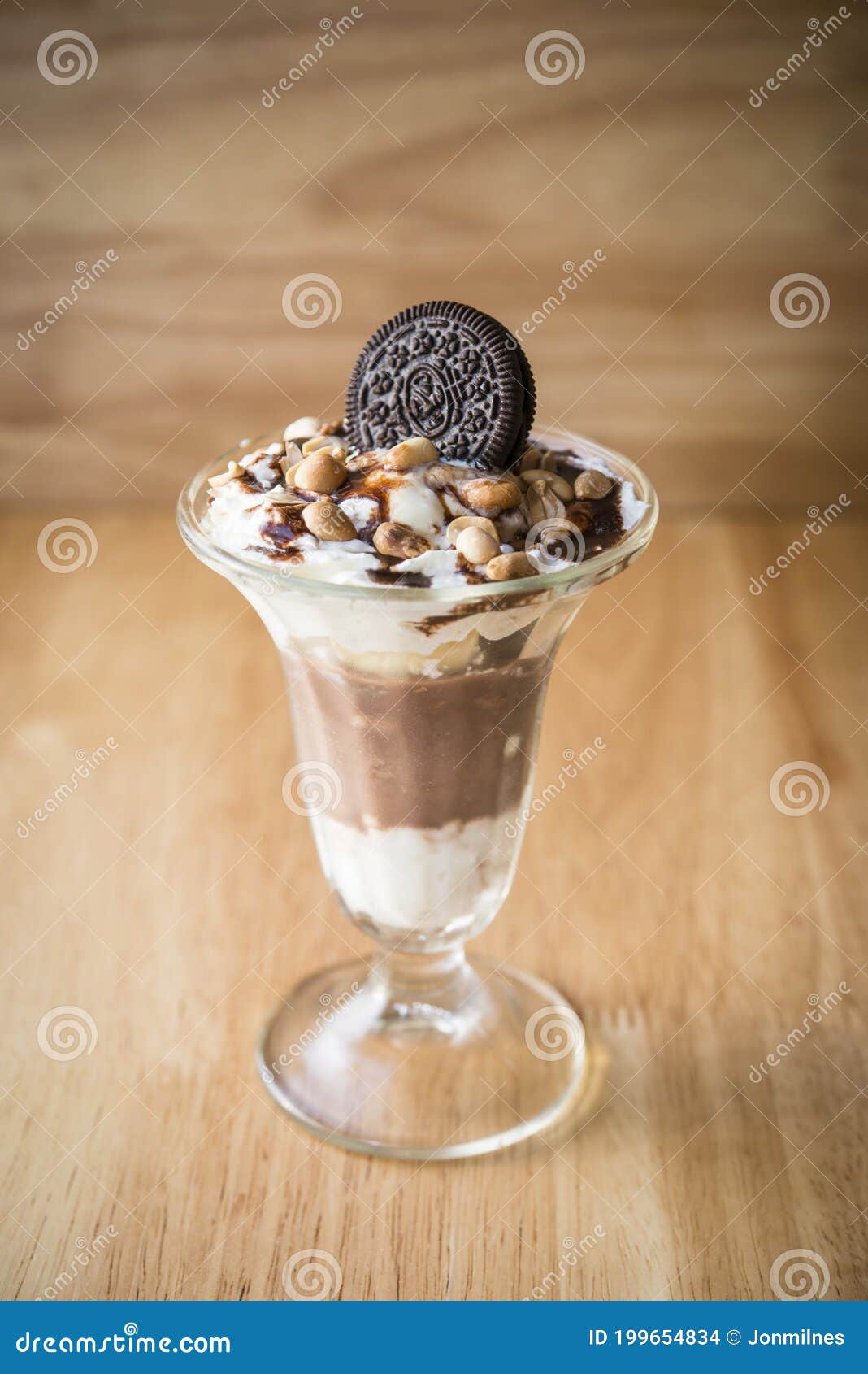 Chocolate Ice-cream Sundae with Biscuit on Top for Decor Stock Photo ...
