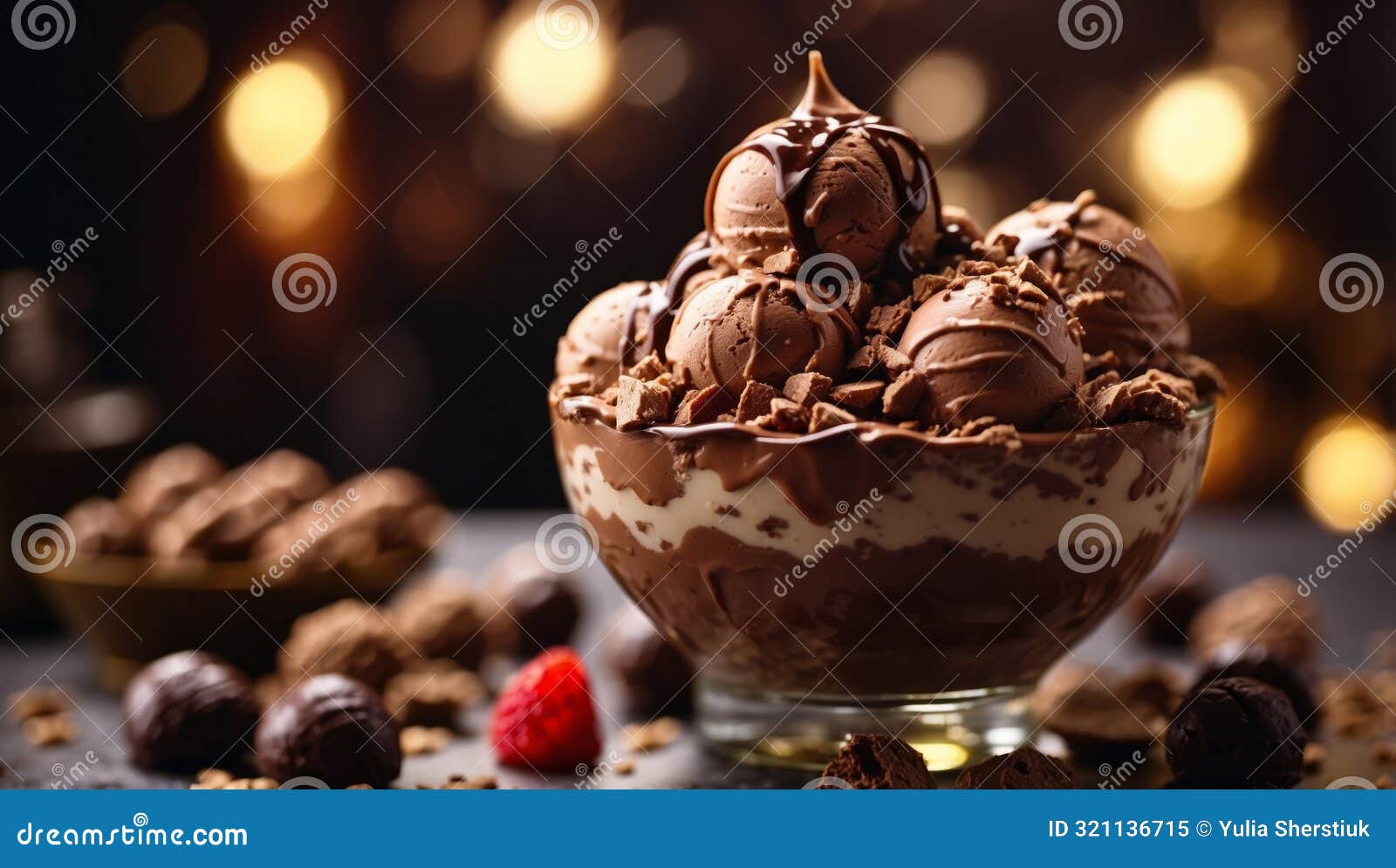 Chocolate Ice Cream Sundae with Unique Toppings Enhanced by Natural ...