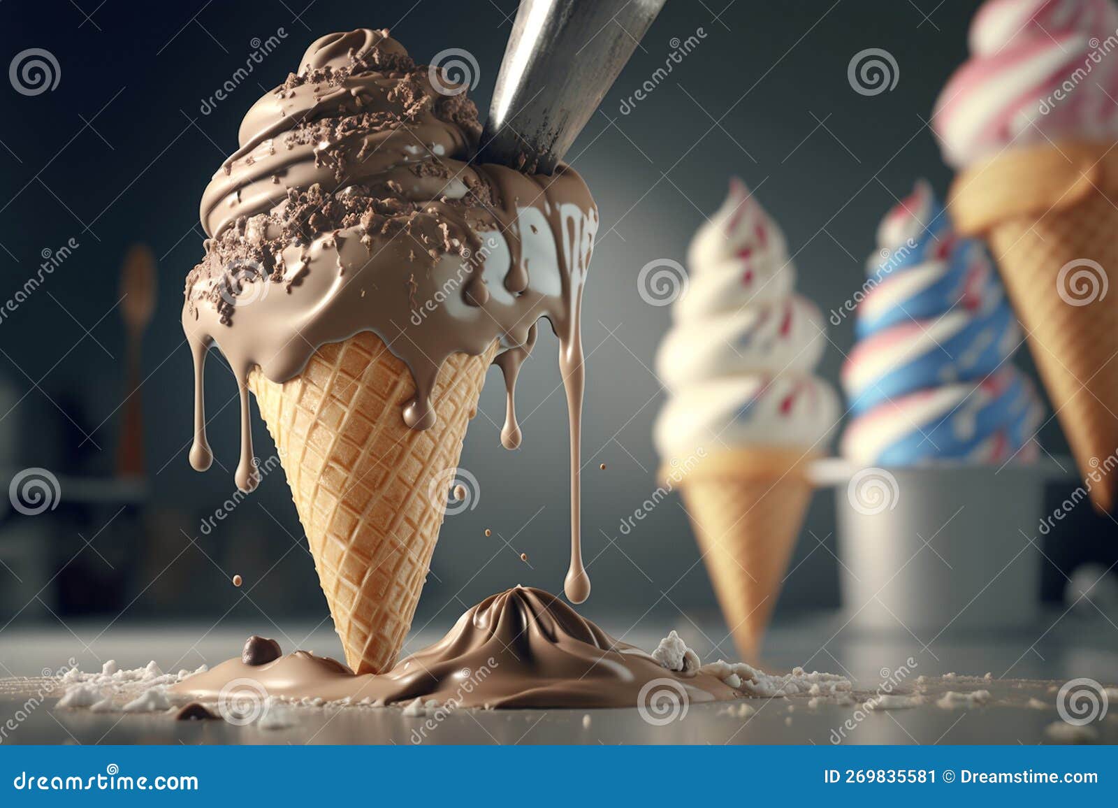 Chocolate Ice Cream in a Waffle Cone Stock Illustration - Illustration ...