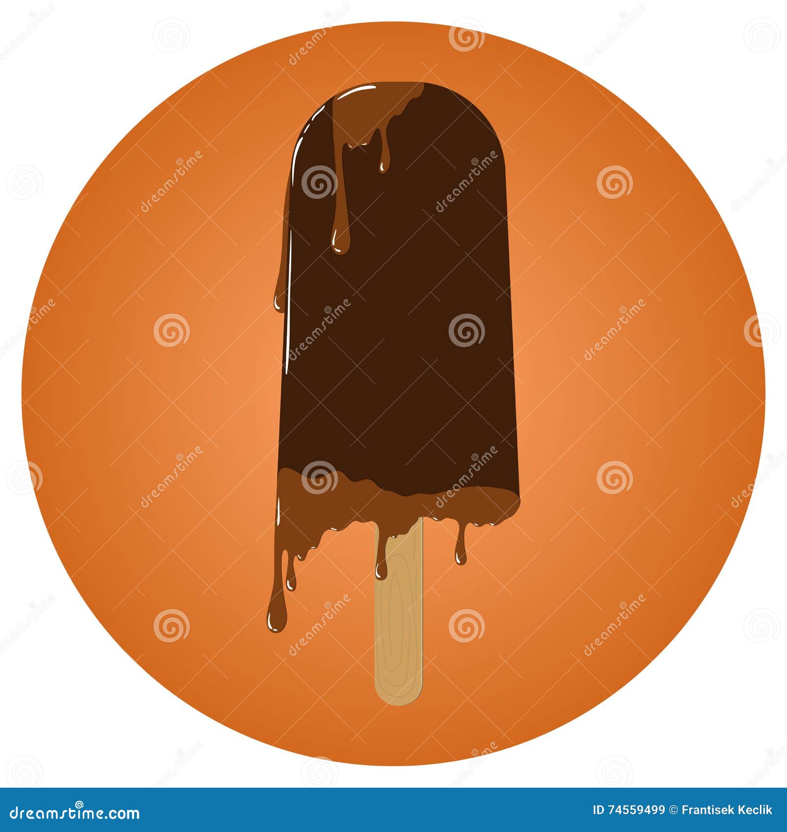 Chocolate Ice Lolly with Melting Effect on the Dark Orange Circle ...