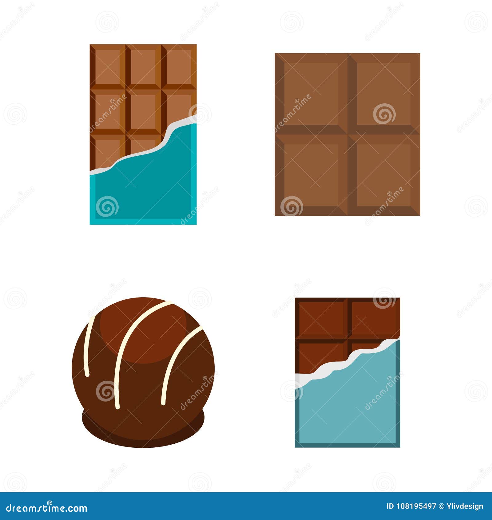 Chocolate Icon Set, Flat Style Stock Vector - Illustration of calories ...