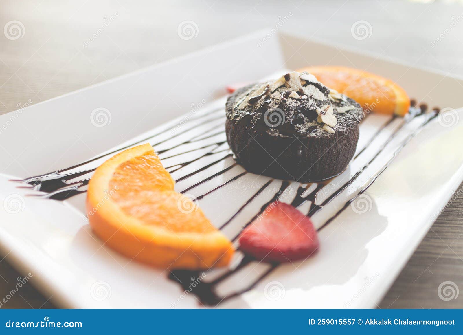 Chocolate Lava Cake with Fresh Fruit and Coffee Stock Image - Image of ...