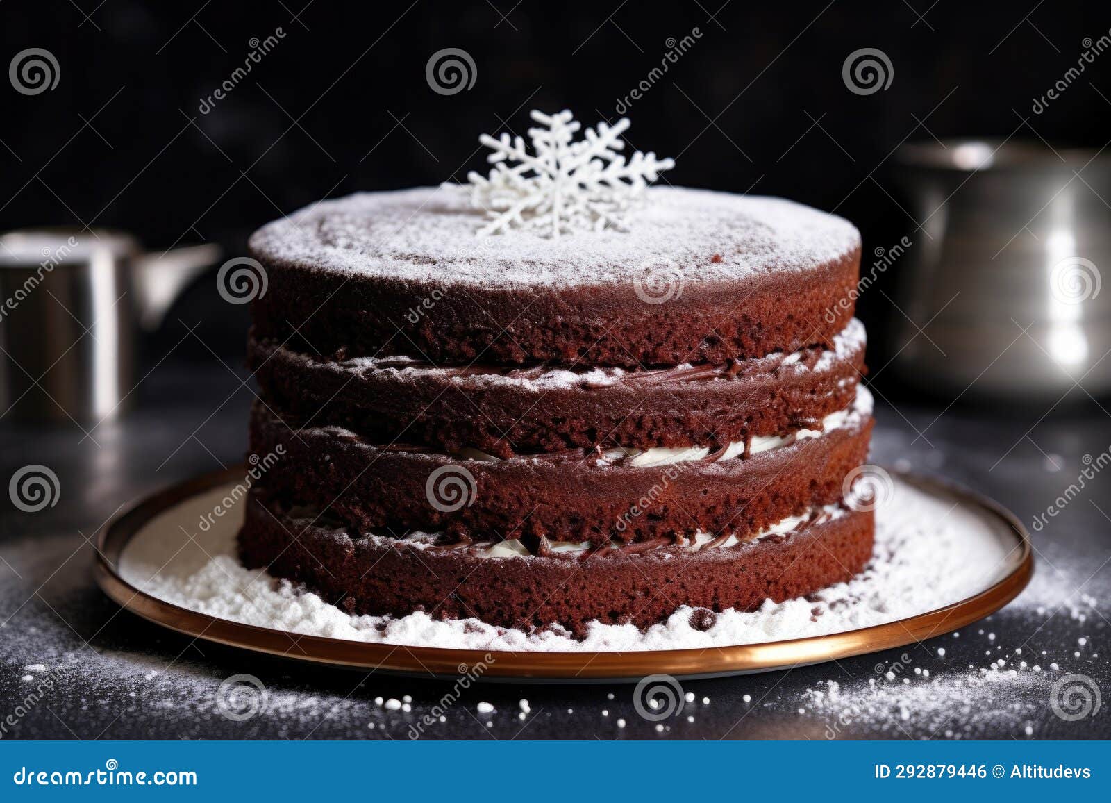 Chocolate Layer Cake Dusted with Powdered Sugar Stock Photo - Image of ...