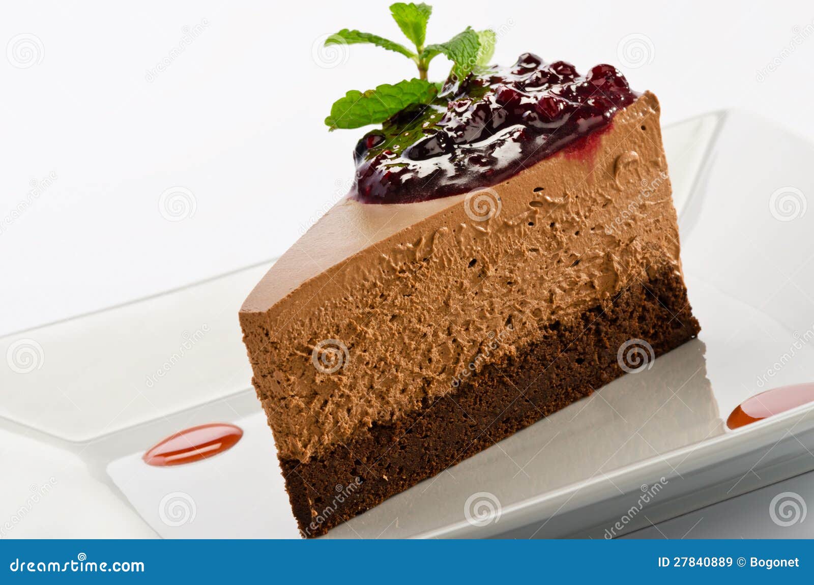 Chocolate Layered Mousse Cake with Dark Cherries Stock Image - Image of ...