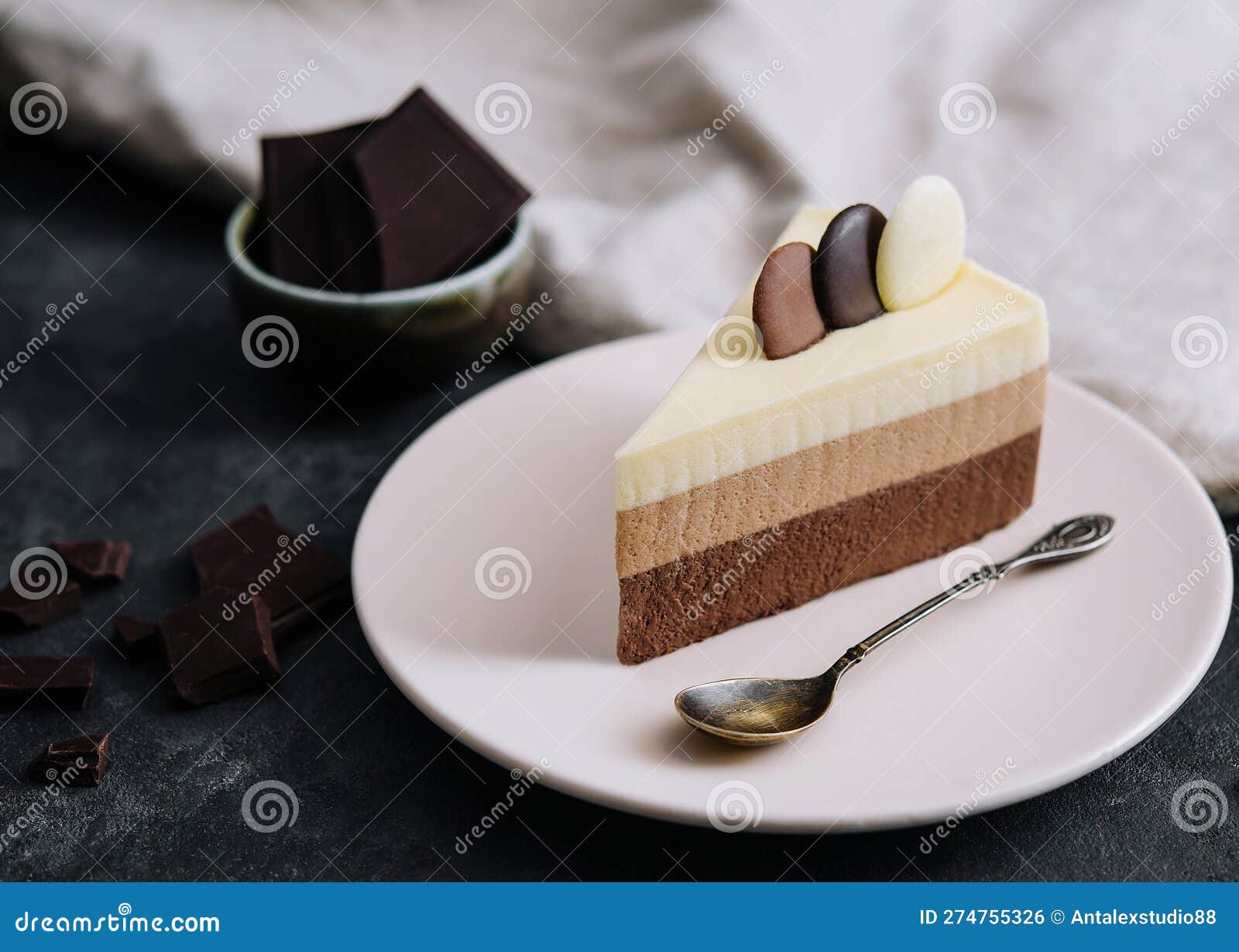 Chocolate Layered Mousse Cake on Plate Stock Photo - Image of fine ...