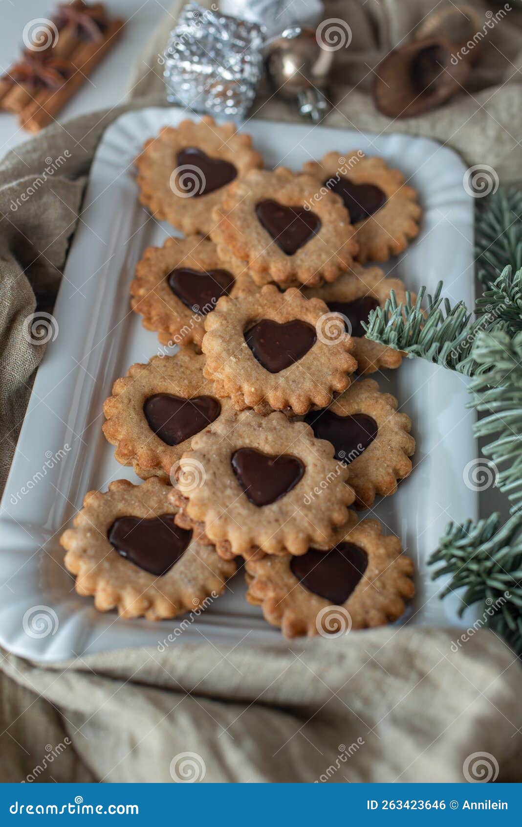 Chocolate Linzer Cookies, Typical German Christmas Cookies Stock Photo ...