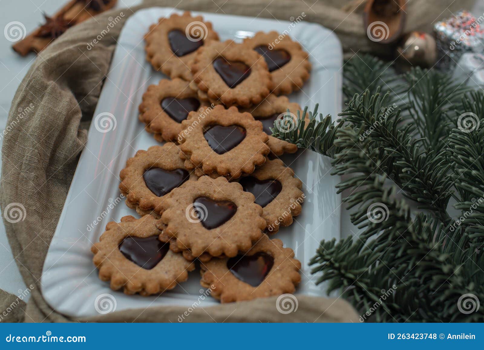 Chocolate Linzer Cookies, Typical German Christmas Cookies Stock Photo ...