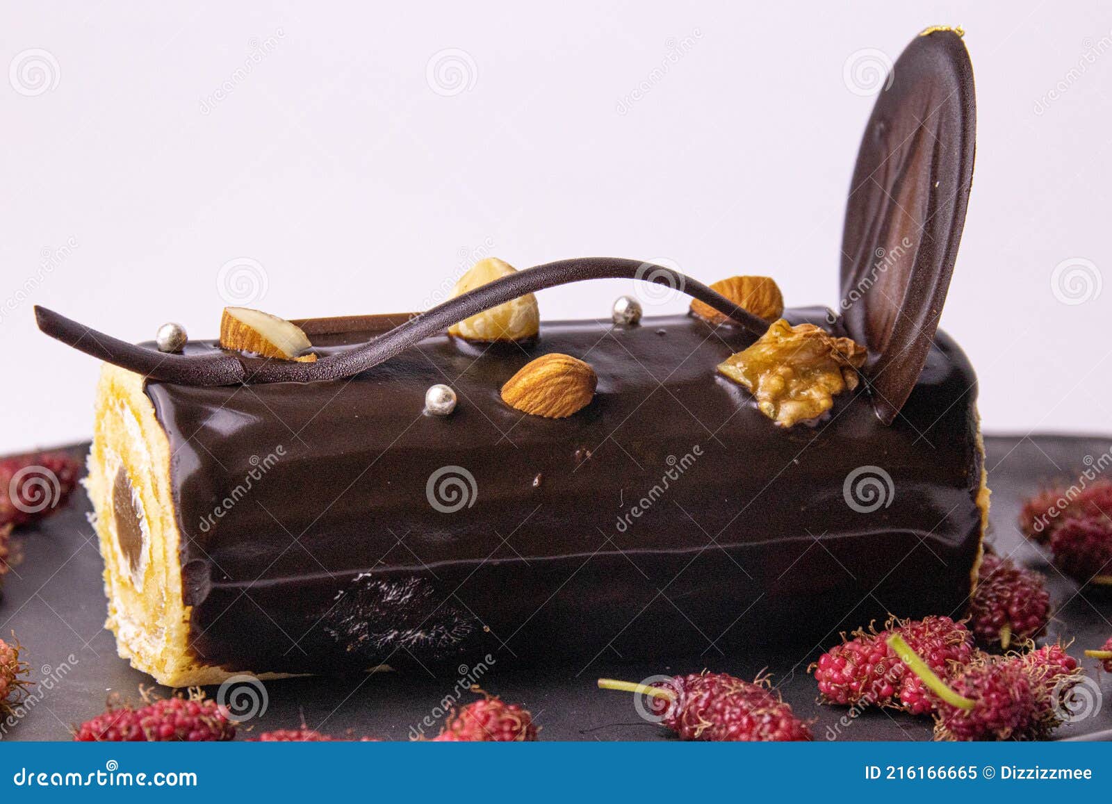 Close Up Chocolate Log Cake Stock Image - Image of berries, homemade ...