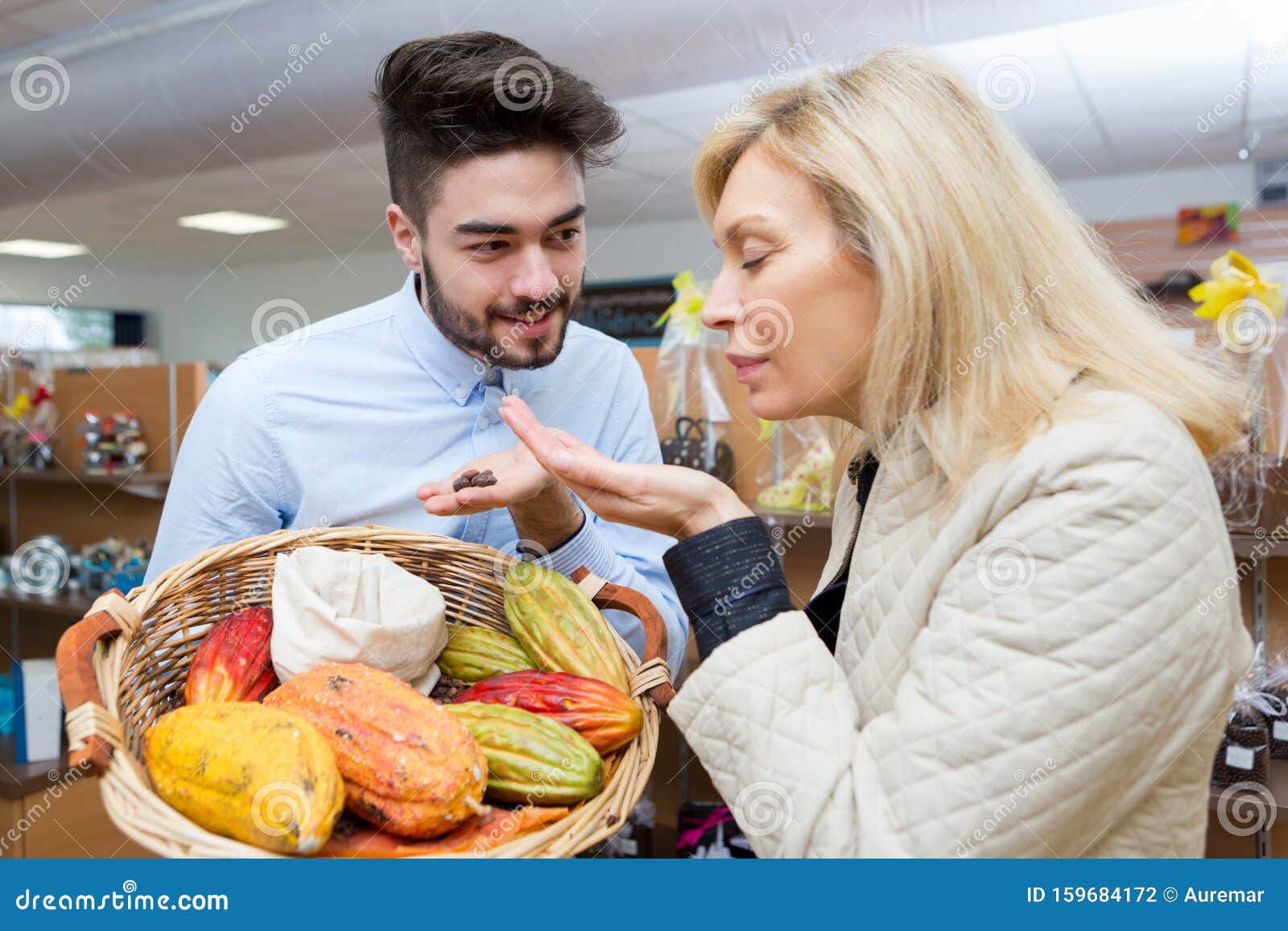 Chocolate Lover Client Smelling Cocoa Stock Photo - Image of ingredient ...