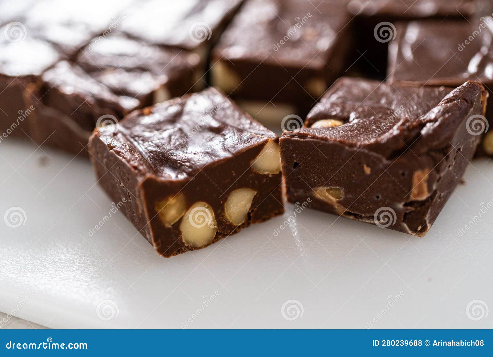 Chocolate macadamia fudge stock photo. Image of fudge - 280239688
