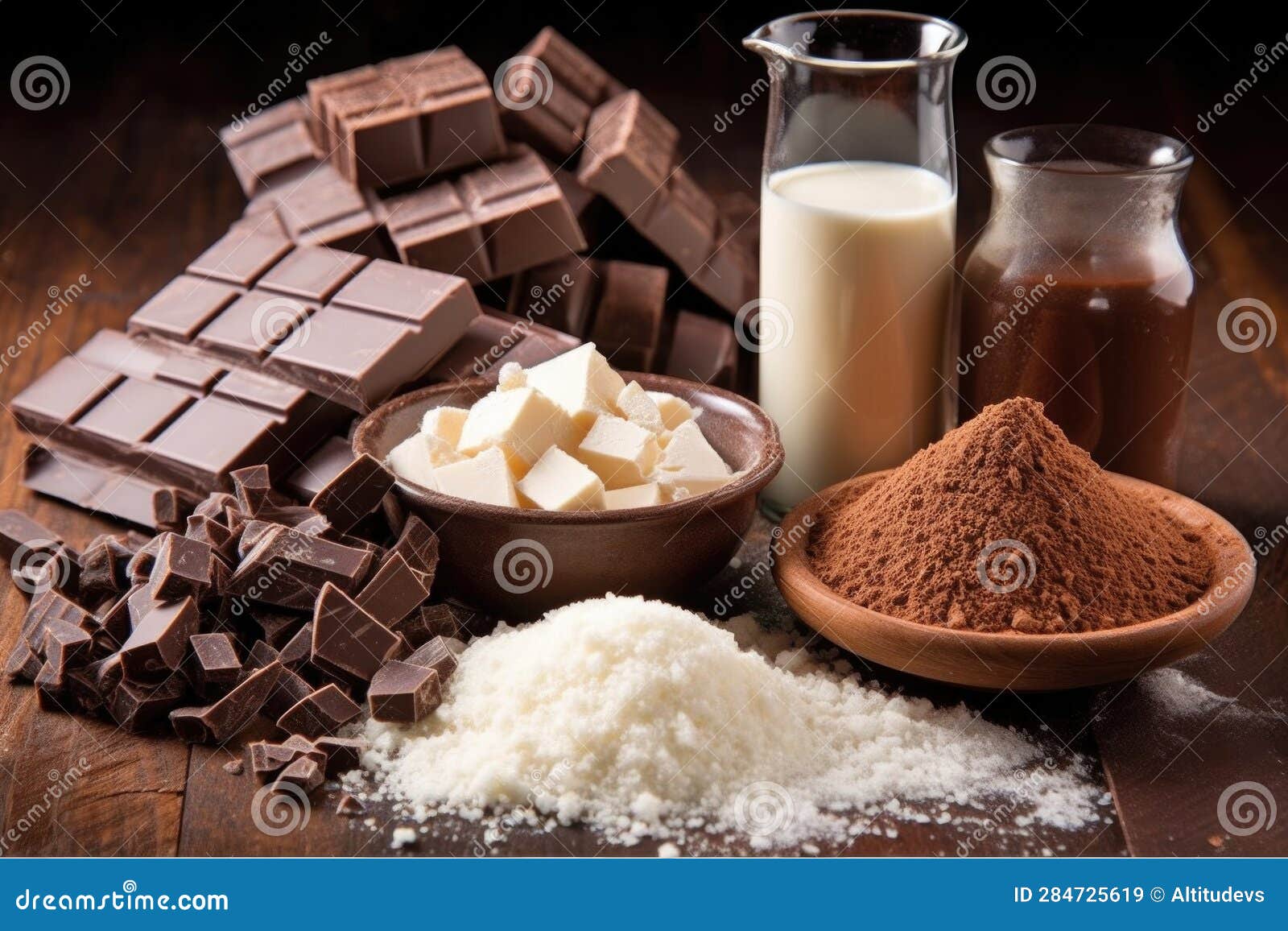 Chocolate Making Ingredients: Cocoa, Sugar, and Milk Powder Stock ...