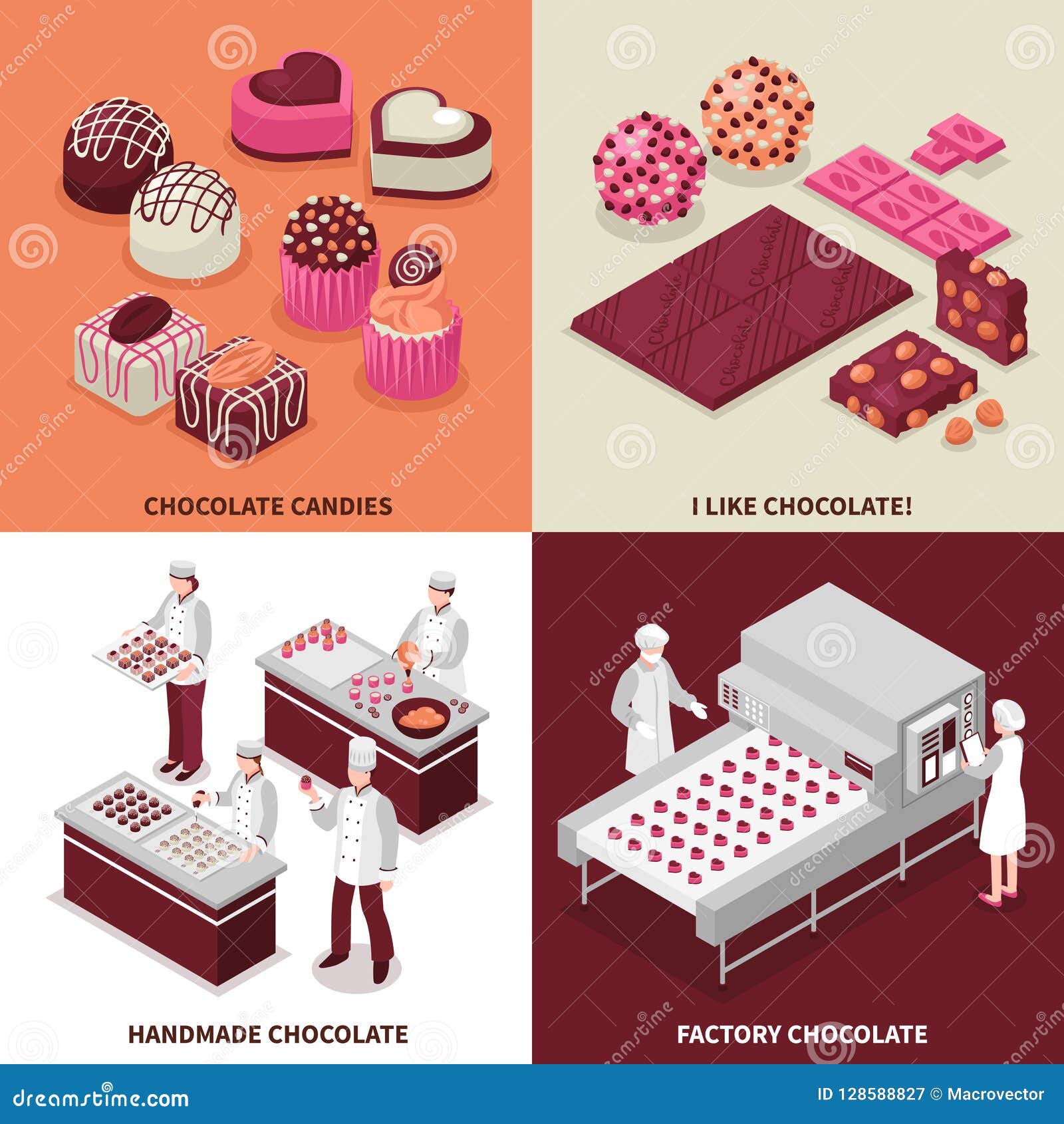 Chocolate Manufacture 2x2 Design Concept Stock Vector - Illustration of ...