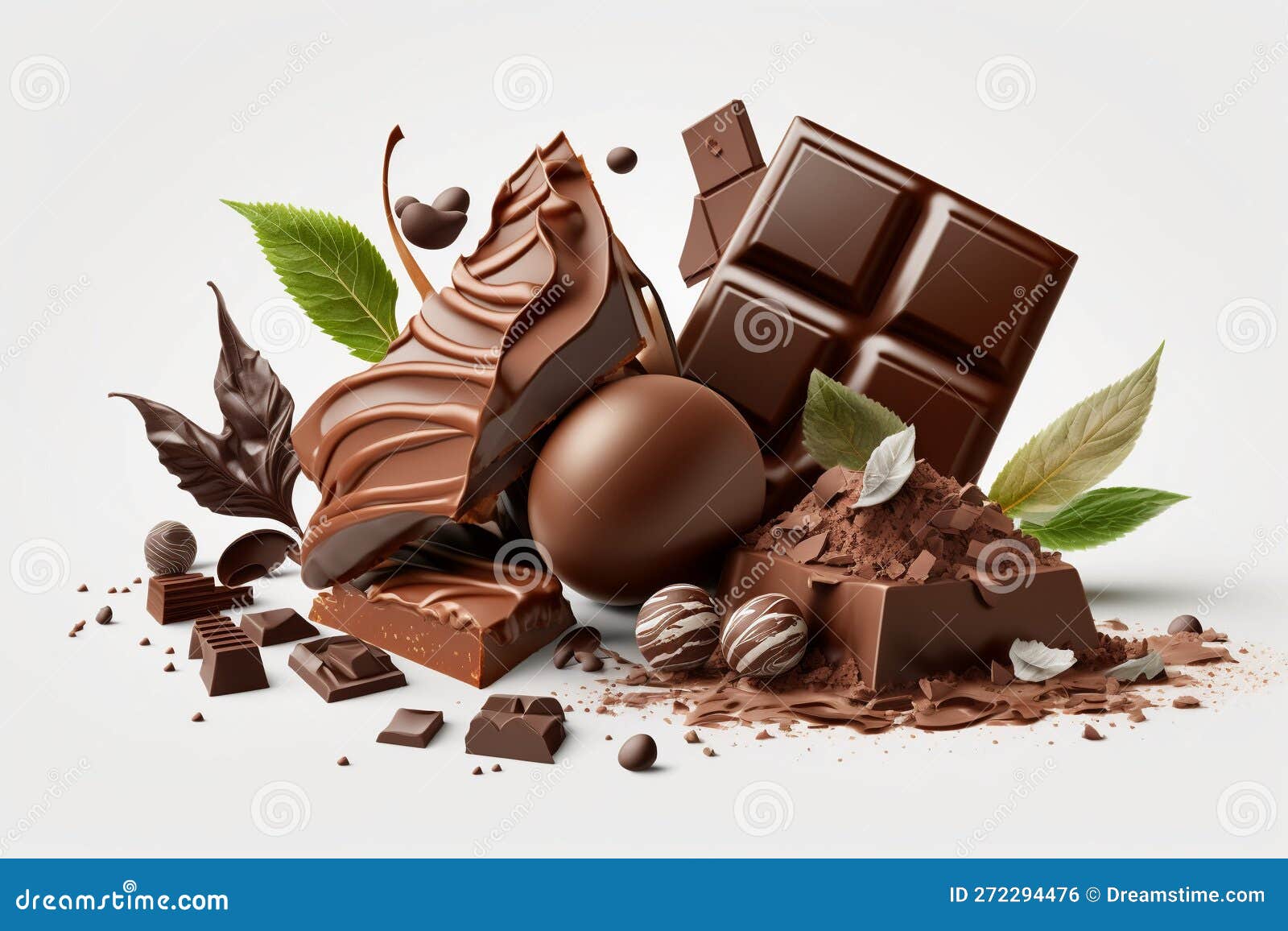 Chocolate and Many Chocolate Pieces Isolated on White Background, Sweet ...