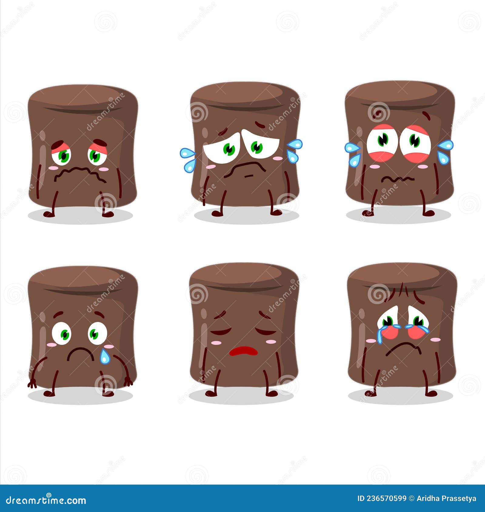 Chocolate Marshmallow Cartoon Character with Sad Expression Stock ...