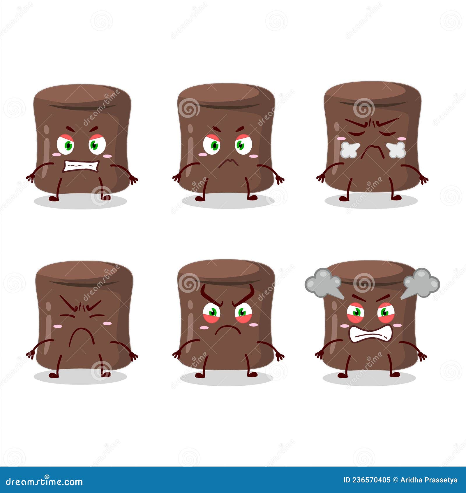 Chocolate Marshmallow Cartoon Character with Various Angry Expressions ...