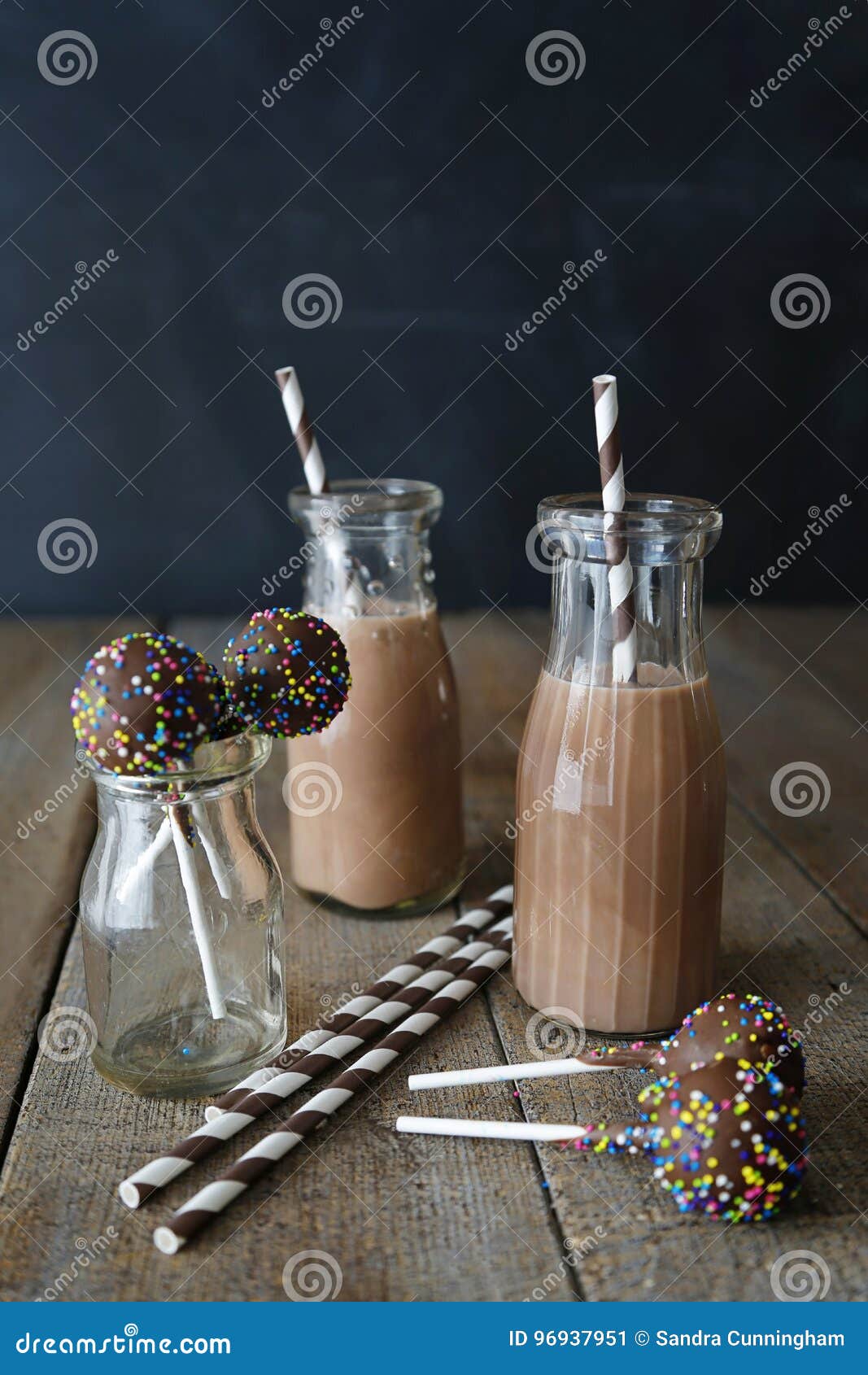 Chocolate Milk with Cake Pops and Straws Stock Image - Image of ...