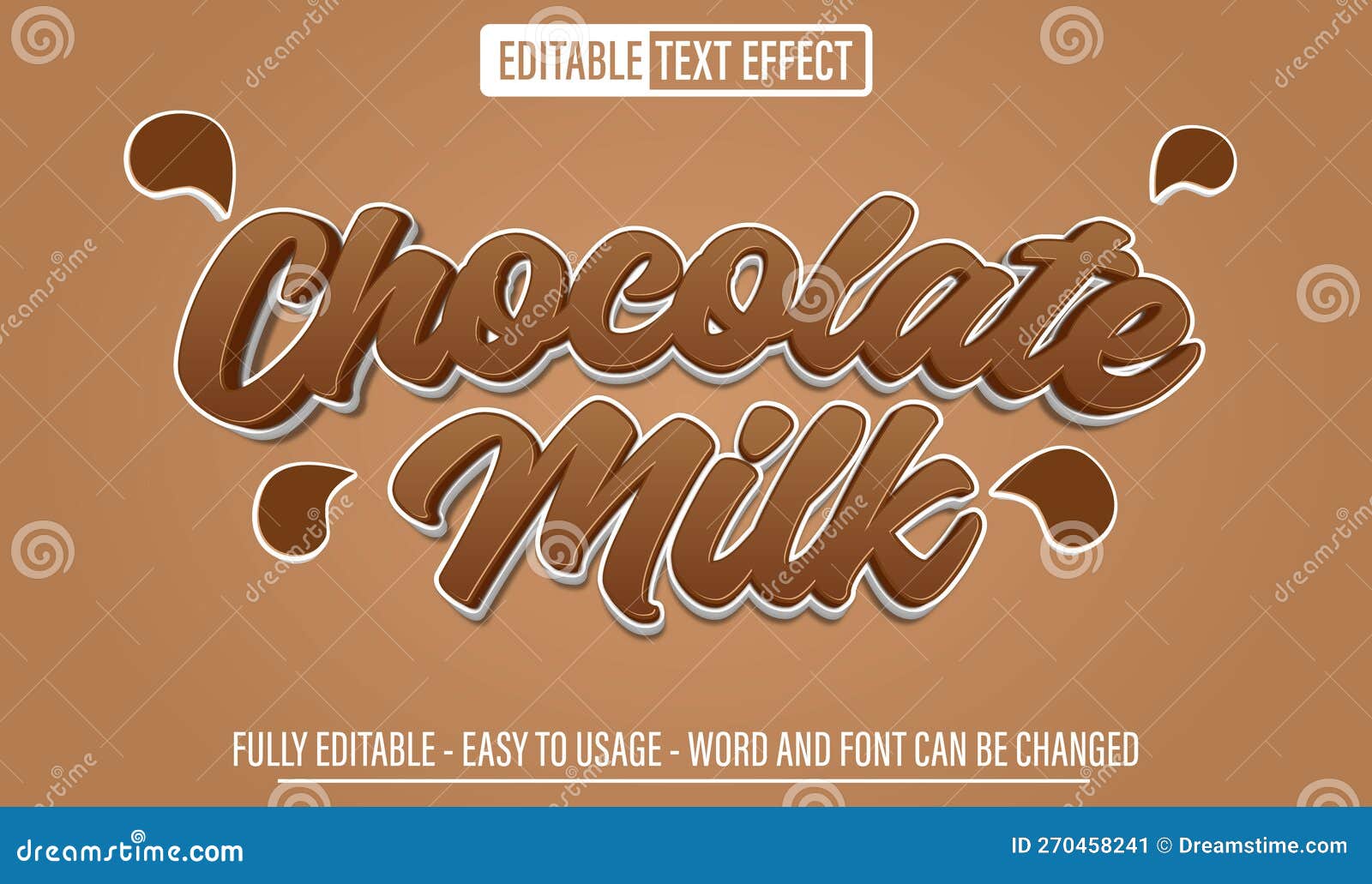 Chocolate Milk 3d Text Effect Editable Stock Vector - Illustration of snack, tasty: 270458241