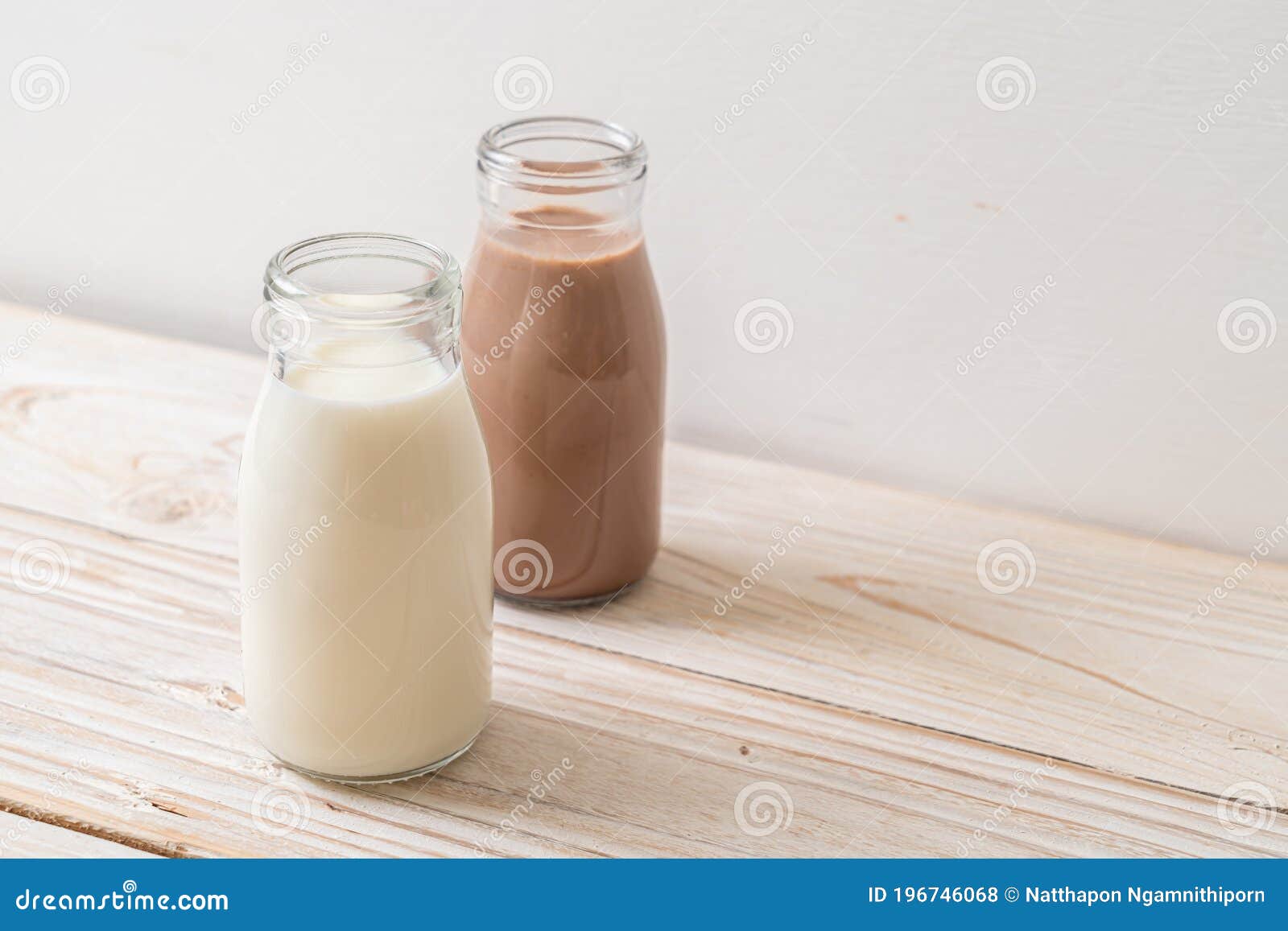 Chocolate Milk and Fresh Milk in Bottle Stock Photo - Image of cream ...