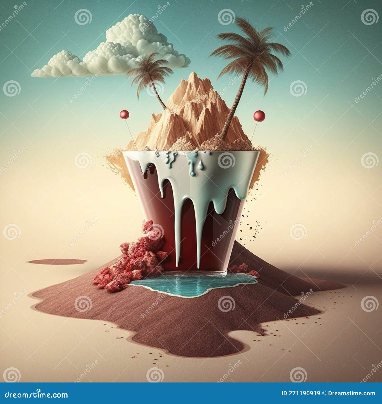 Chocolate Milk Island with Cream and Popcorn Stock Image - Image of ...