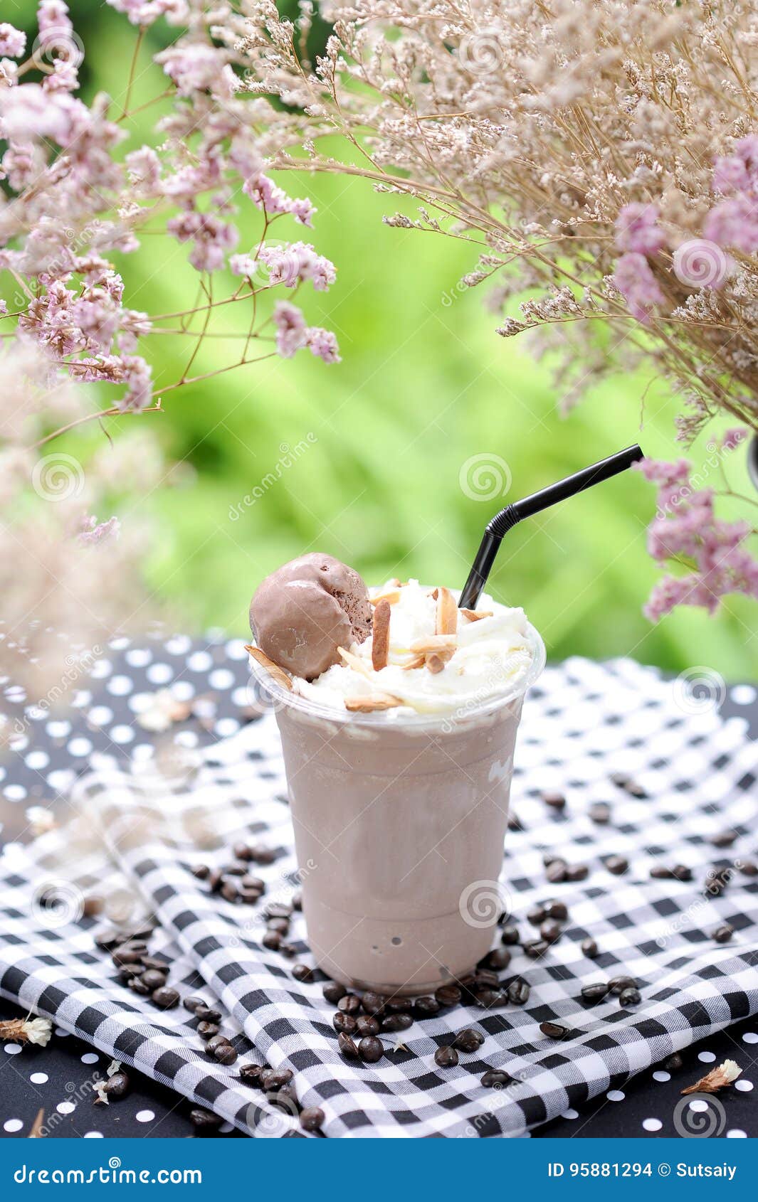 Chocolate milk shake stock photo. Image of flower, refreshing - 95881294
