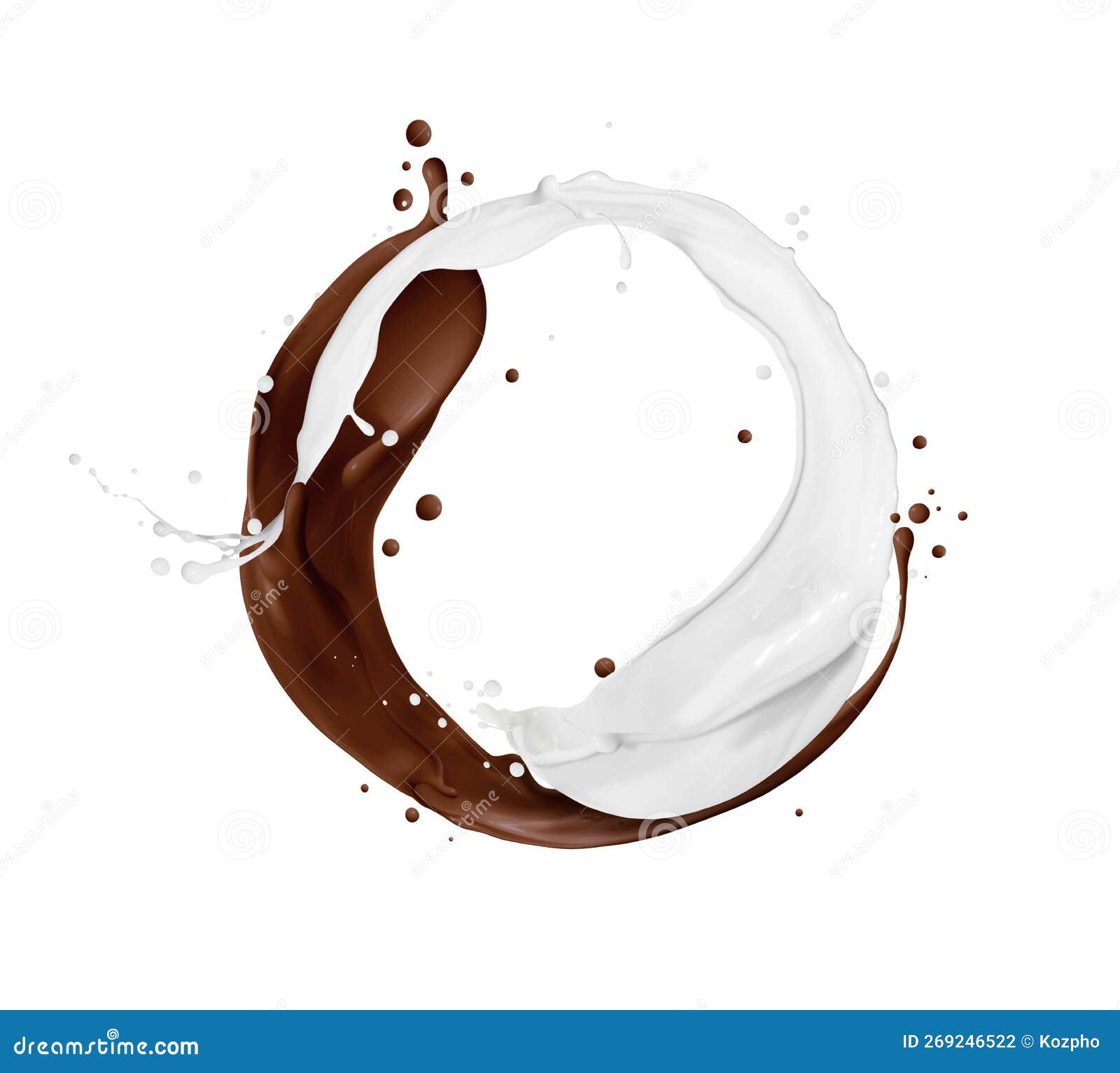Chocolate and Milk Splashes Arranged in a Circle on a White Background ...