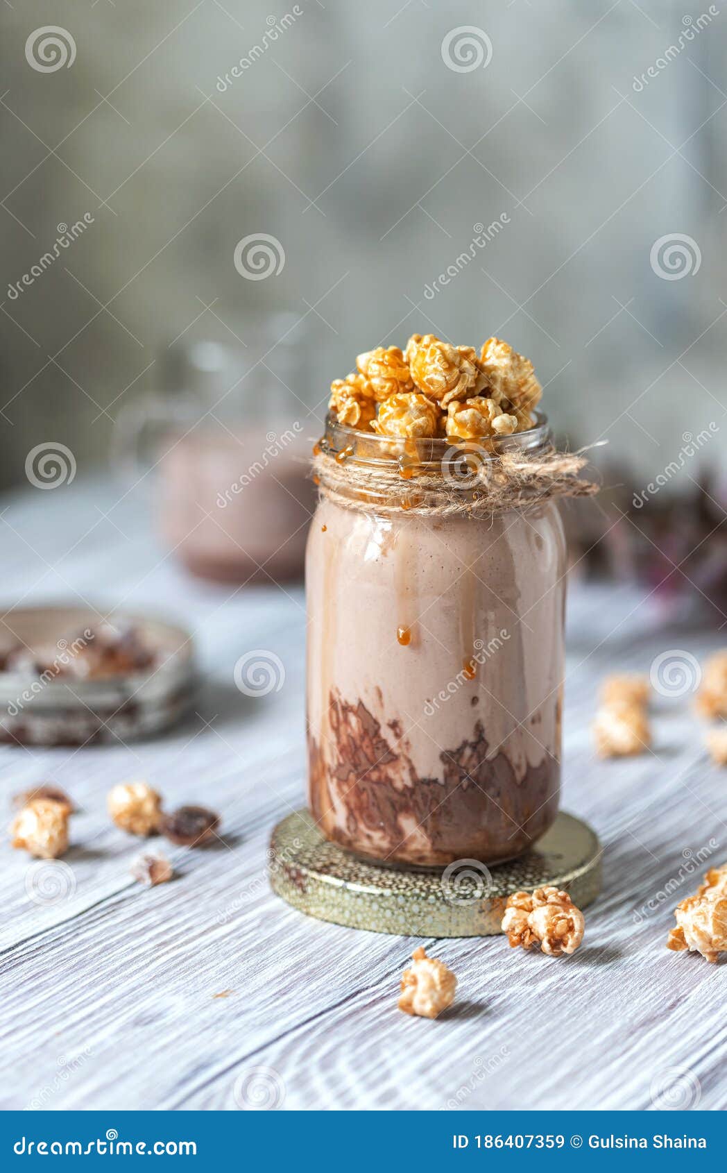 Chocolate Milkshake with Caramel Popcorn. Selective Focus Stock Image ...