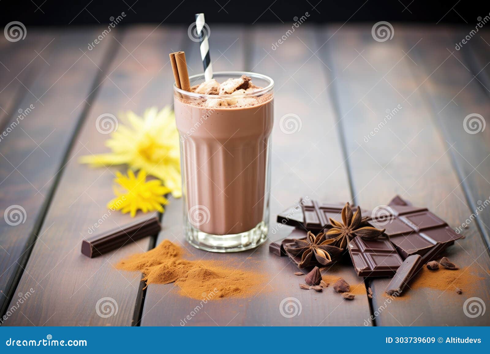 Chocolate Milkshake beside Cocoa Powder and Chocolate Bars Stock Image ...