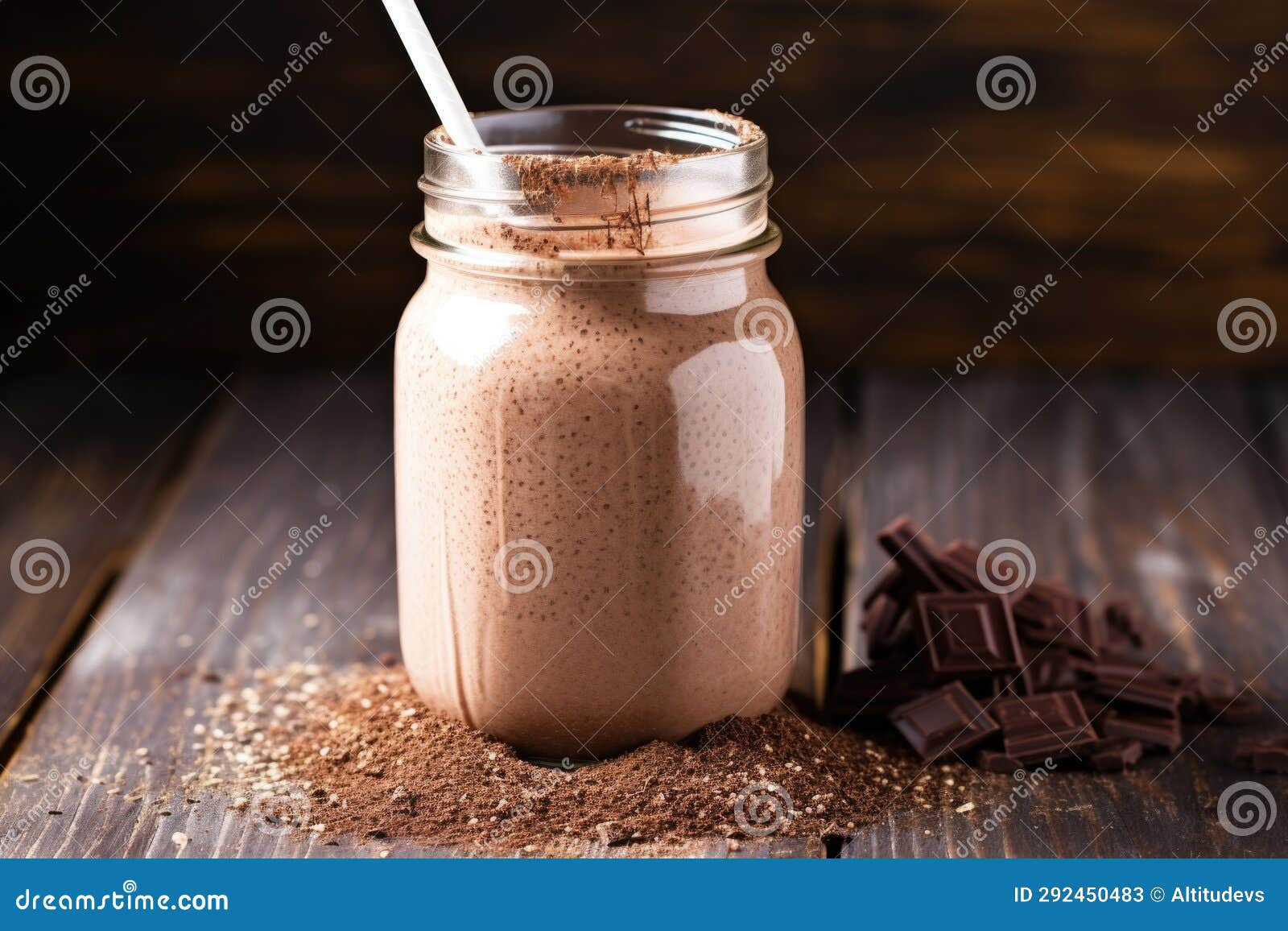 A Chocolate Milkshake in a Jar with a Metal Straw Stock Image - Image ...