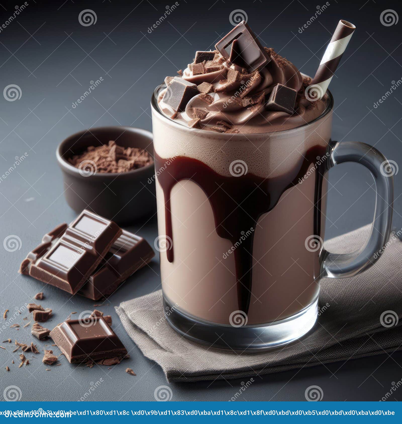 Chocolate Milkshake with Chocolate Pieces and Chocolate Sauce on Solid ...