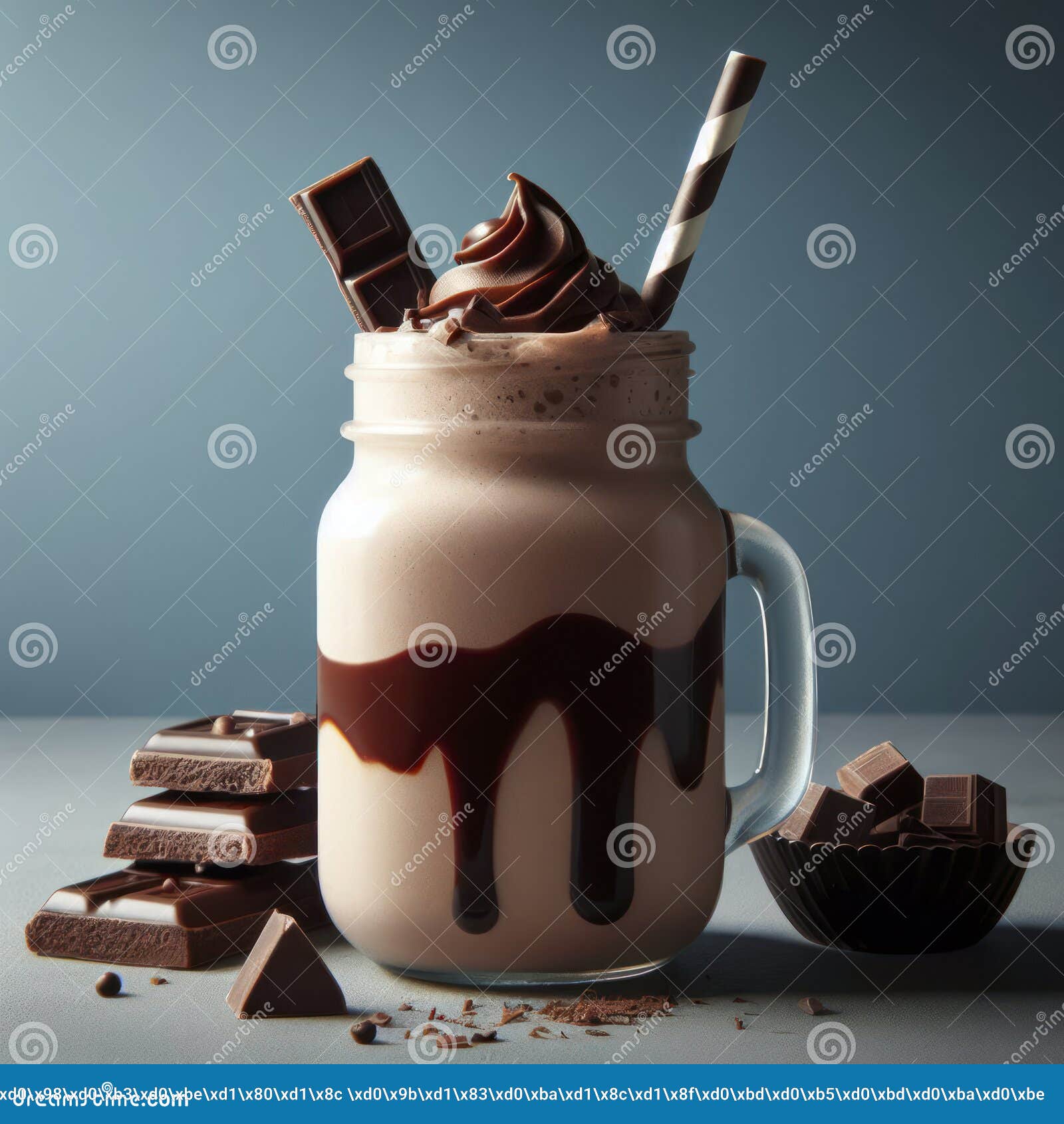 Chocolate Milkshake with Chocolate Pieces and Chocolate Sauce on Solid ...