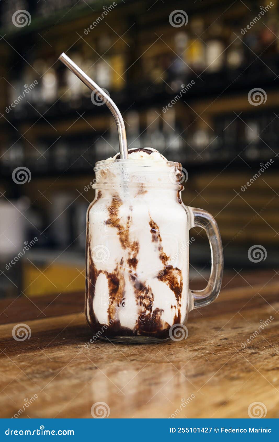 Chocolate Milkshake Served on the Bar of a Restaurant Stock Image ...