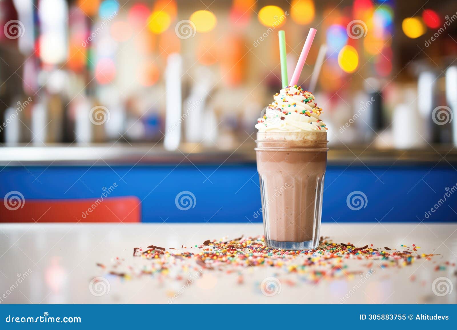 Chocolate Milkshake with Sprinkles on a Diner Counter Stock Image ...