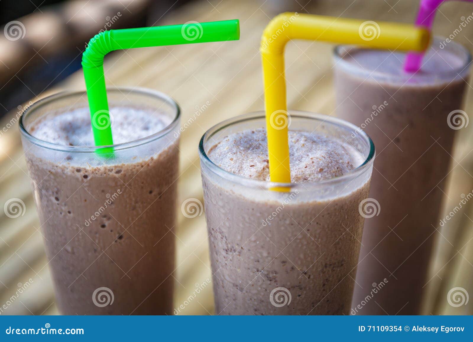 Chocolate Milkshakes on Bamboo Table Stock Photo - Image of macro ...