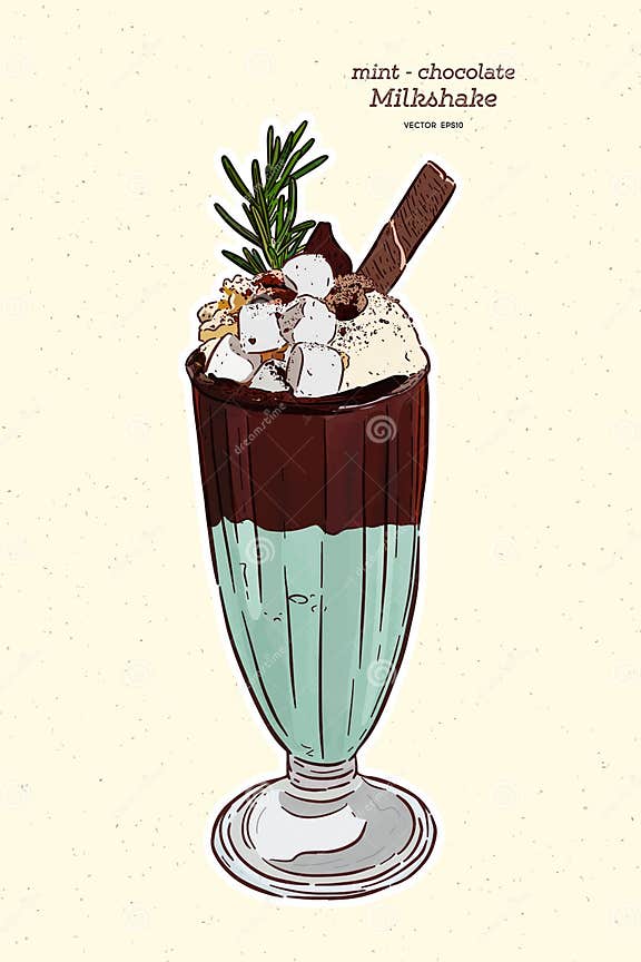 Chocolate - Mint Milkshake, Hand Draw Sketch Vector Stock Vector ...