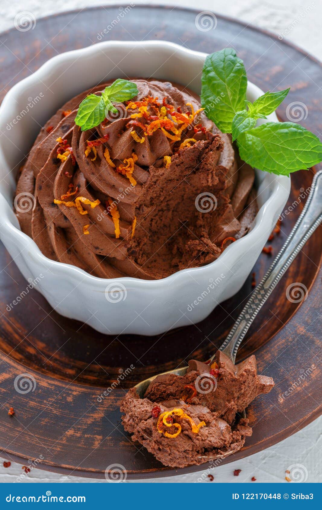 Chocolate Mousse in a Bowl and a Dessert Spoon. Stock Photo - Image of ...