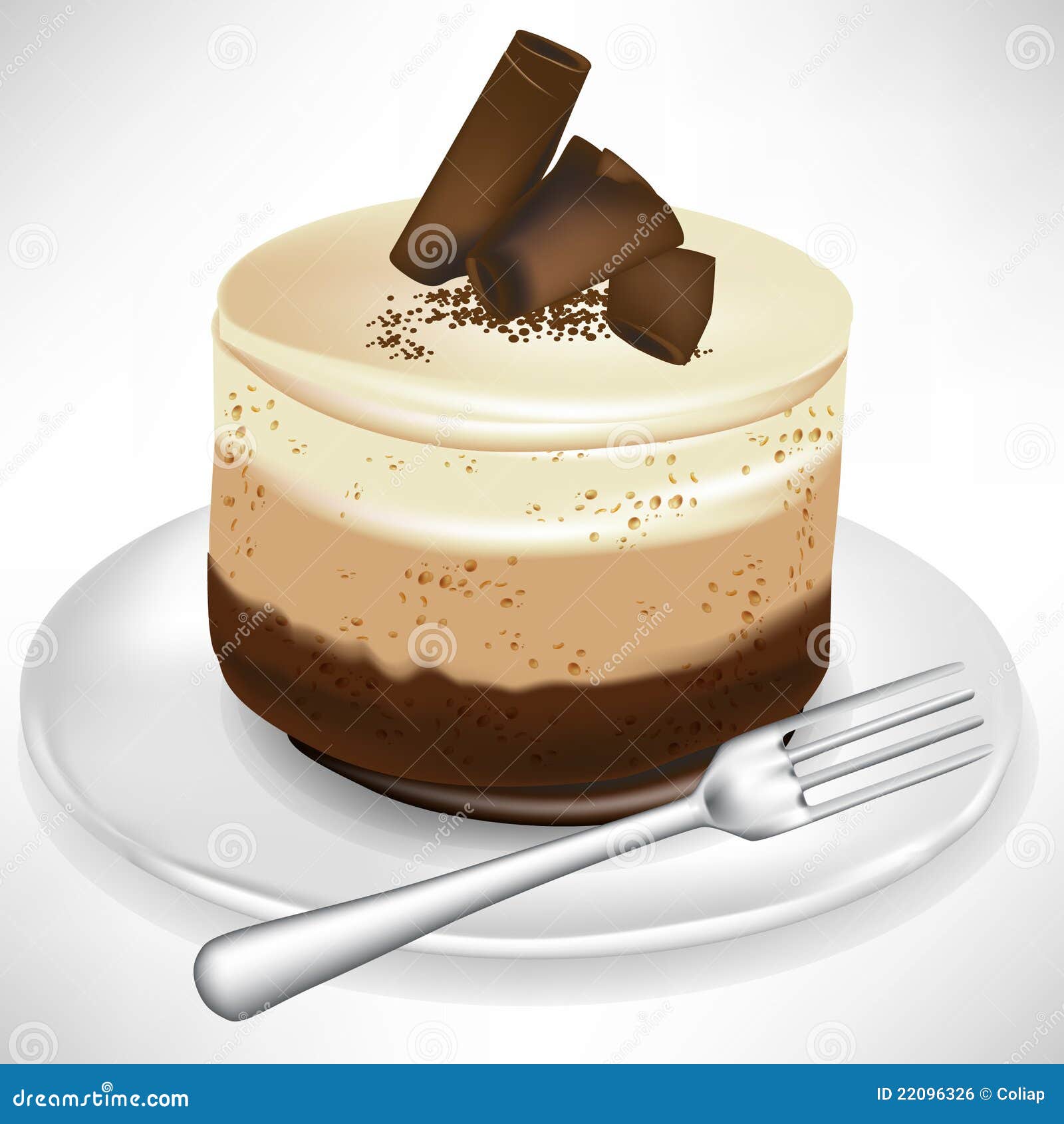 Chocolate Mousse Cake On Plate With Fork Vector Illustration ...