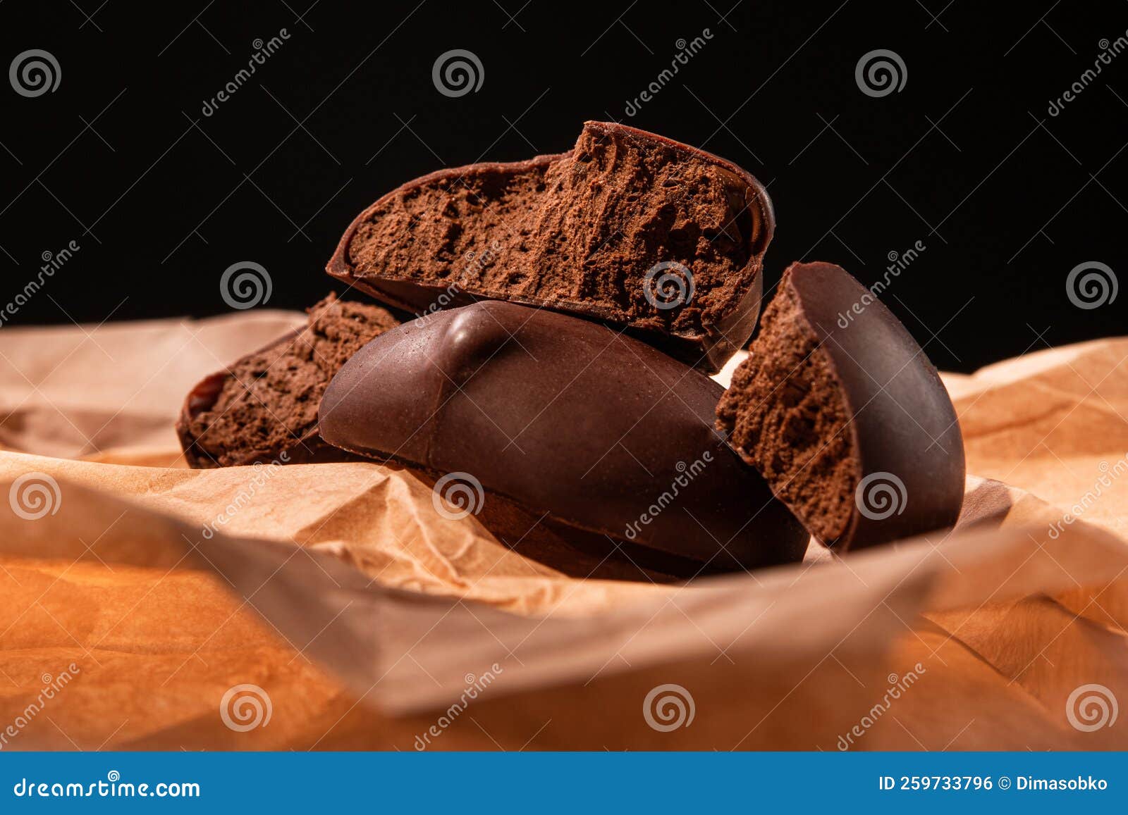 Chocolate Mousse Candy, Round Shape, Broken Pieces Stock Photo - Image ...