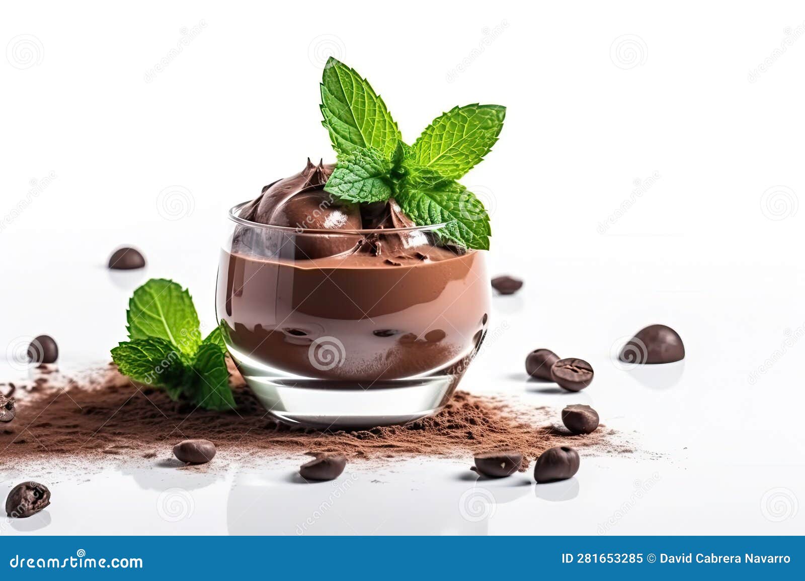 Chocolate Mousse with Garnished with Mint Leaves Isolated on White ...