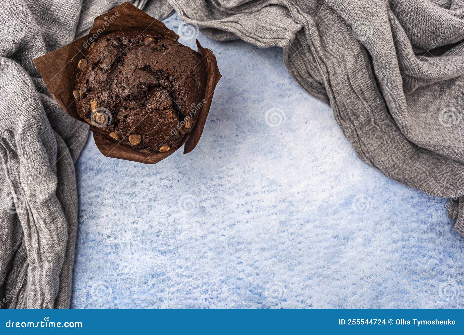 Chocolate Muffin on a Blue-gray Surface, Top View with Place for ...