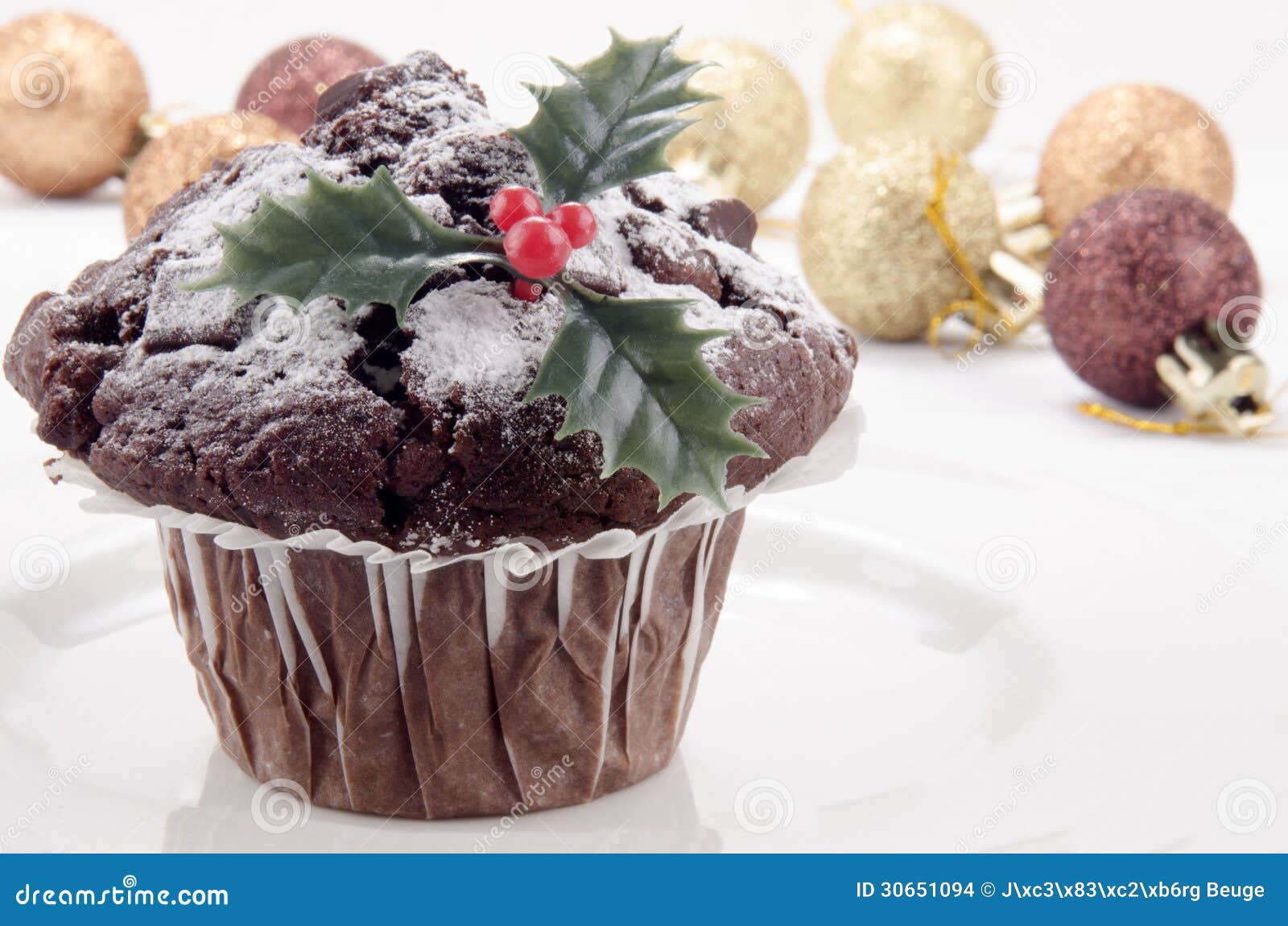Chocolate Muffin with Christmas Decoration Stock Photo - Image of baked ...