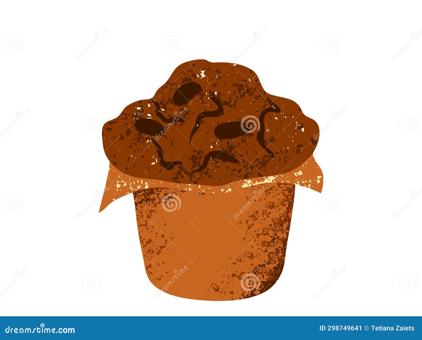 Chocolate Muffin With Crumbs Vector Illustration Sweet Dark Pastry Cupcake Design Isolated On