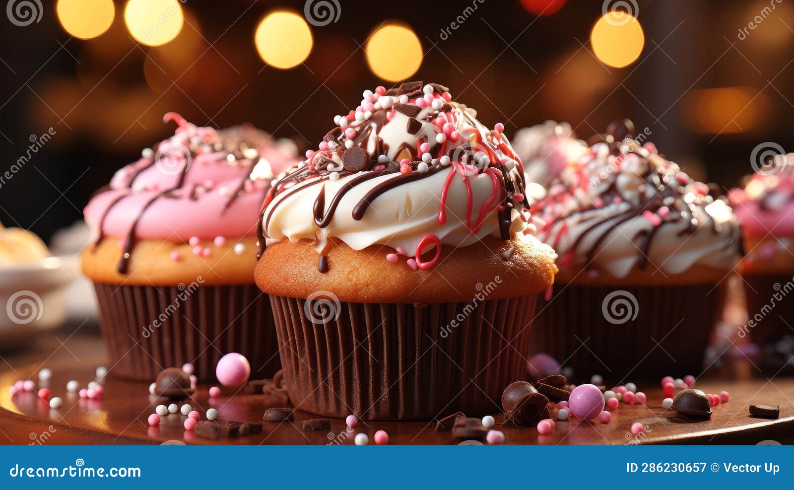 Chocolate Muffin with Icing and Sprinkles. Generative AI. Stock Image ...