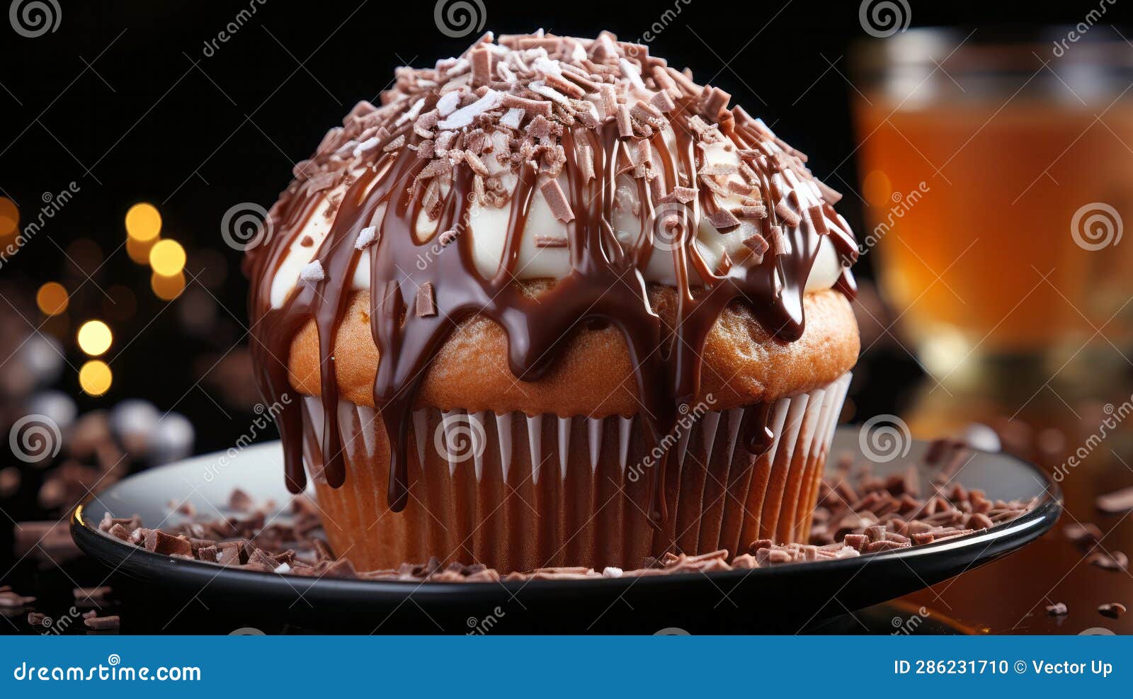 Chocolate Muffin with Icing and Sprinkles. Generative AI. Stock ...