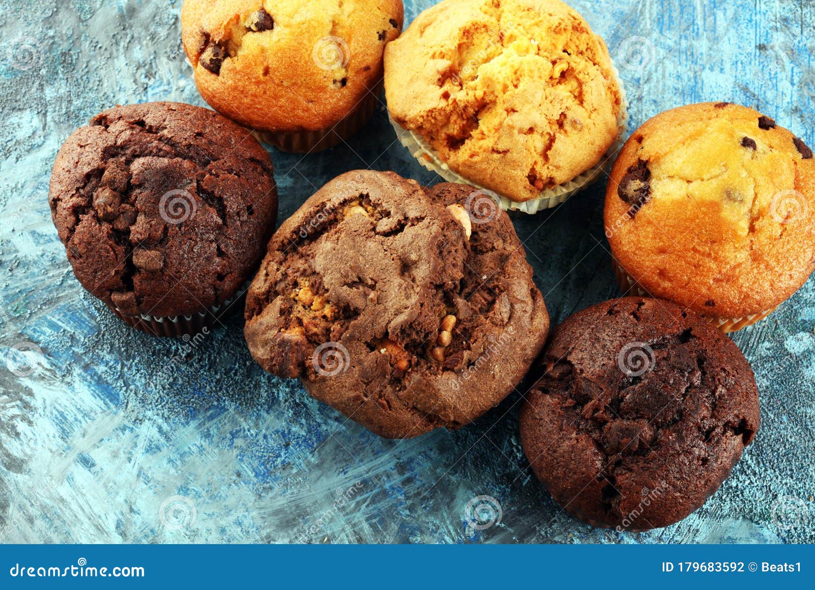 Chocolate Muffin and Nut Muffin, Homemade Bakery on Background Stock ...