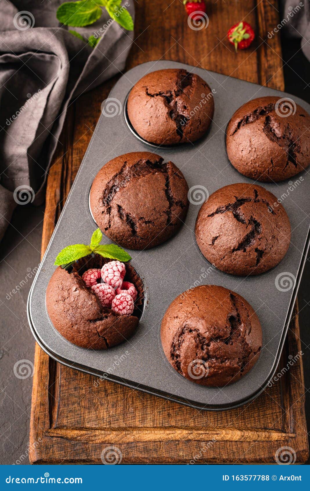 Chocolate Muffins in Metal Muffin Baking Tin Stock Photo - Image of ...
