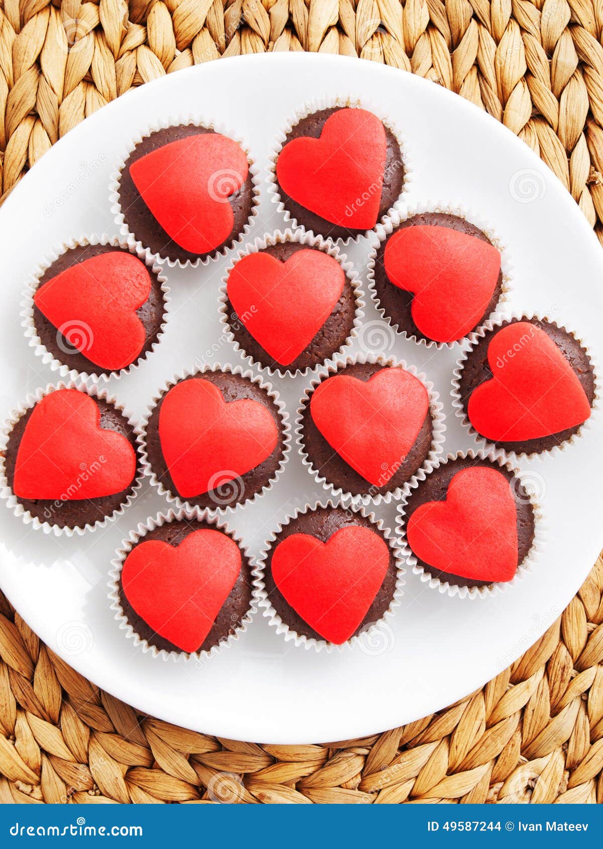 Chocolate Muffins with Red Heart on Top Stock Photo - Image of ...