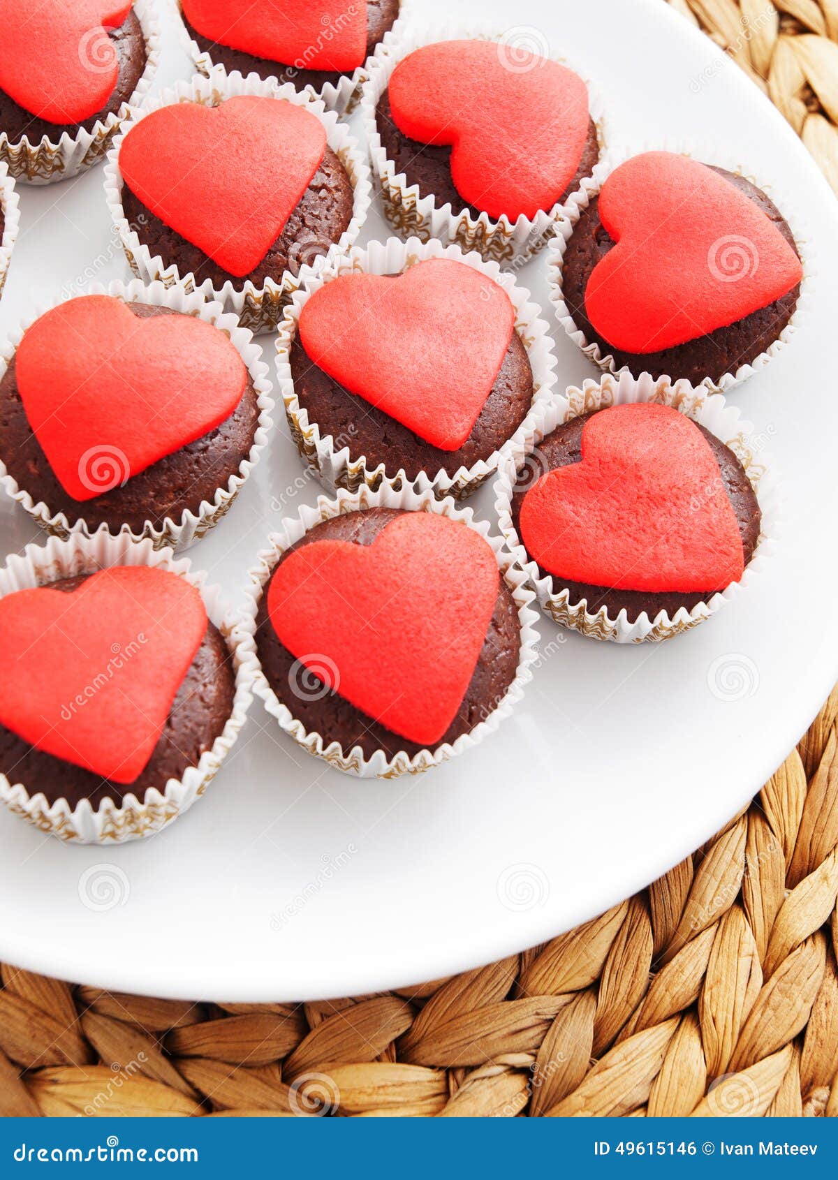 Chocolate Muffins with Red Heart on Top Stock Photo - Image of ...