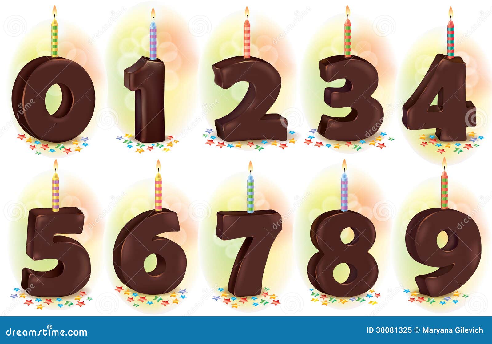Chocolate Numbers Candles for Holiday Cake Stock Vector - Illustration ...